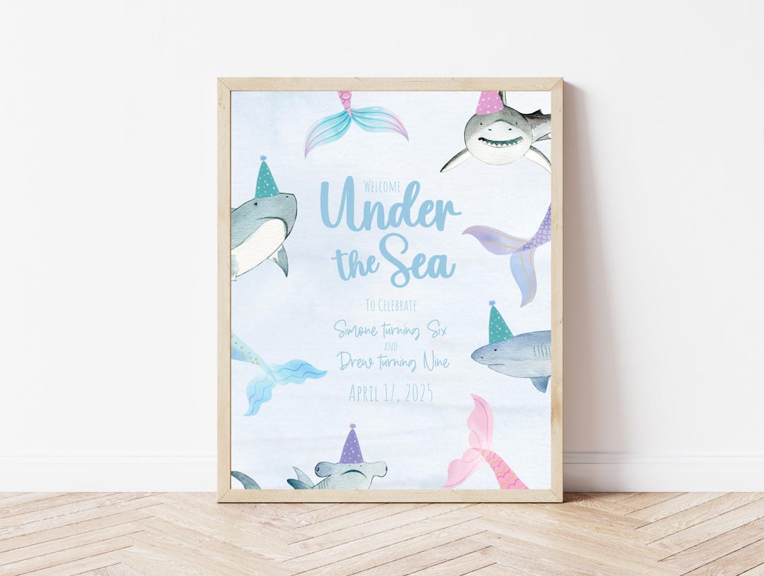 Editable Under the Sea Birthday Welcome Sign, Joint Sibling Party Sign ...