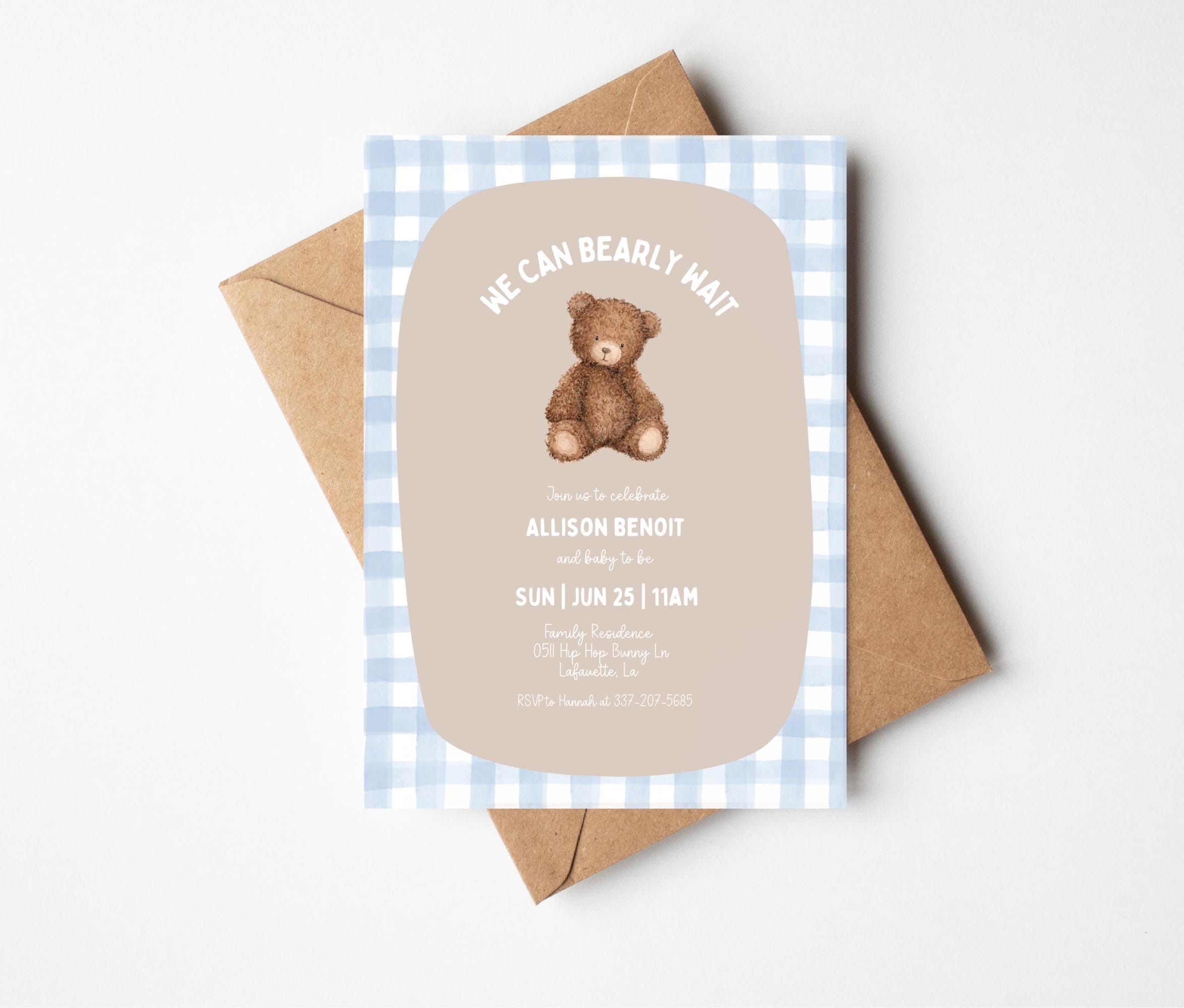 Bear Baby Shower Invitation Printable | We Can Bearly Wait | Baby Boy ...
