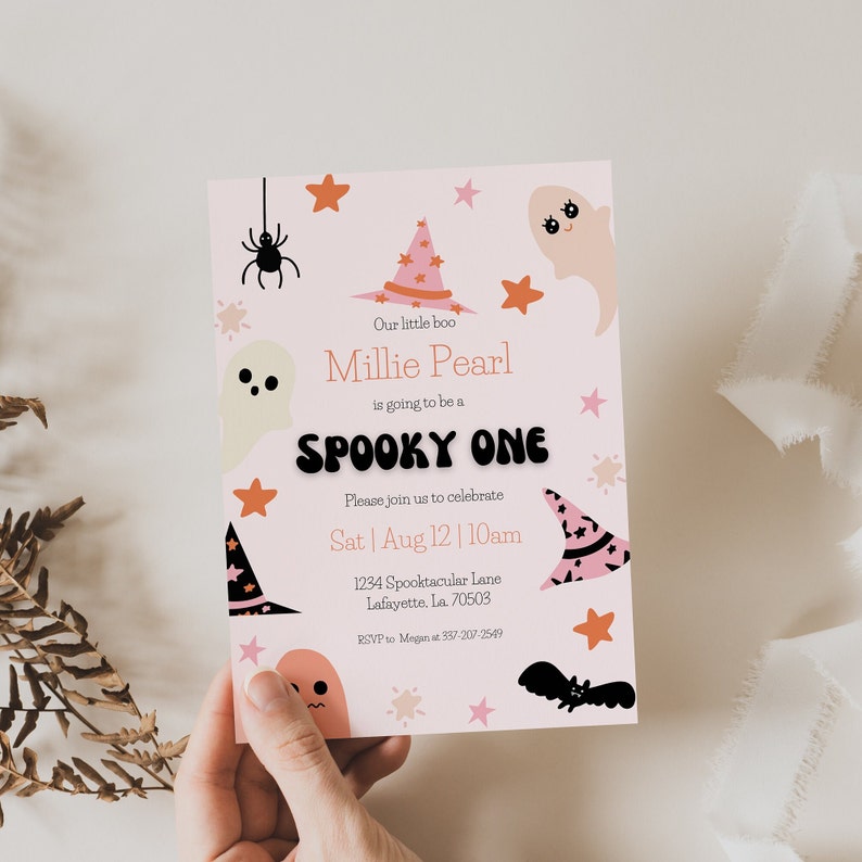 Spooky ONE Birthday Invitation Template, Editable She's a Spooky One ...