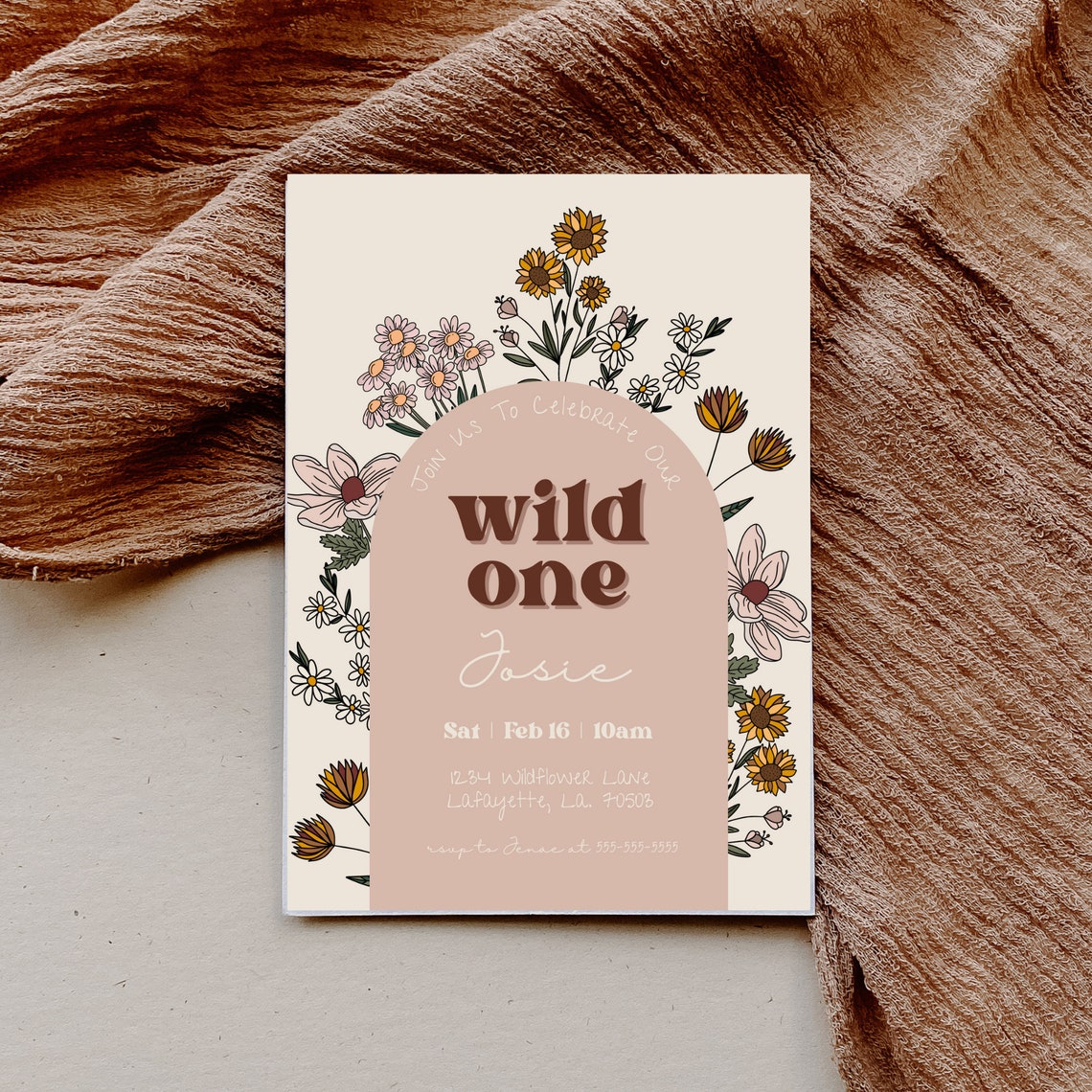 Girls Wild One Invite, Wildflower Bday Invitation, Neutral Floral ...