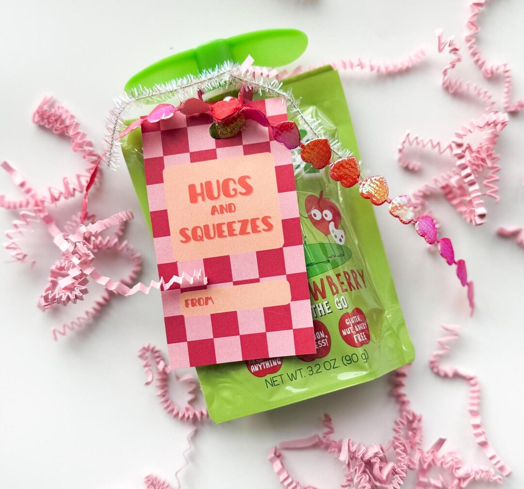 Hugs and Squeezes, Valentine Printable, Squeeze Pouch Valentines Tag ...