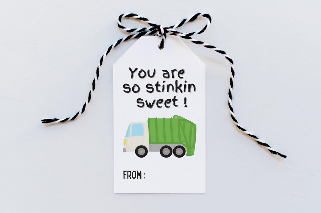 Boys Valentine Gift Tags, Printable Favor Tags, Garbage Truck V-day ...