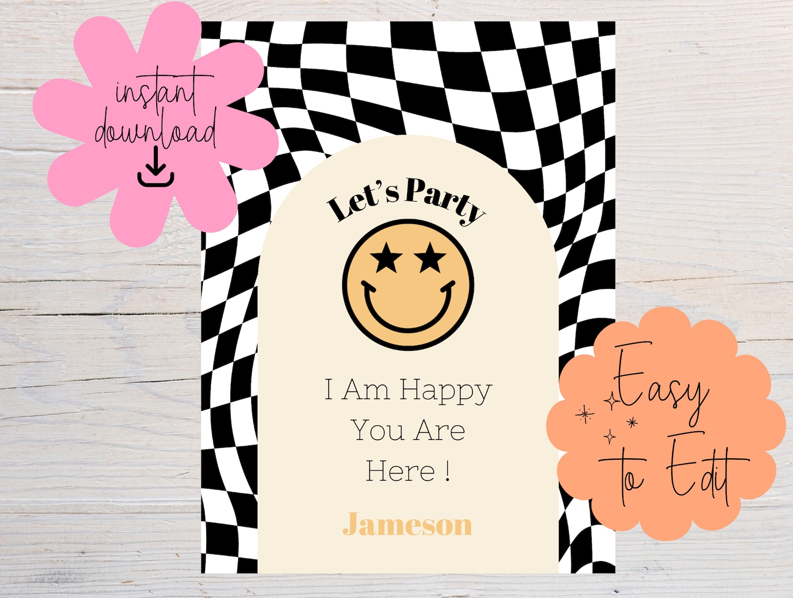 Boys Smiley Face Bday Sign Template, Retro Smiley Face Birthday, Happy ...