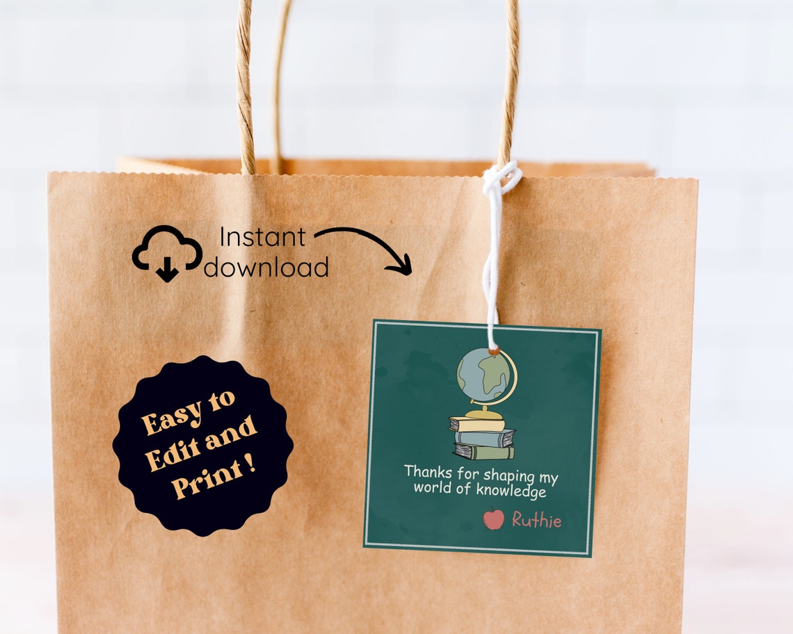 Editable Teacher Appreciation Tag, Teacher Thank You Gift Tag, Teacher ...