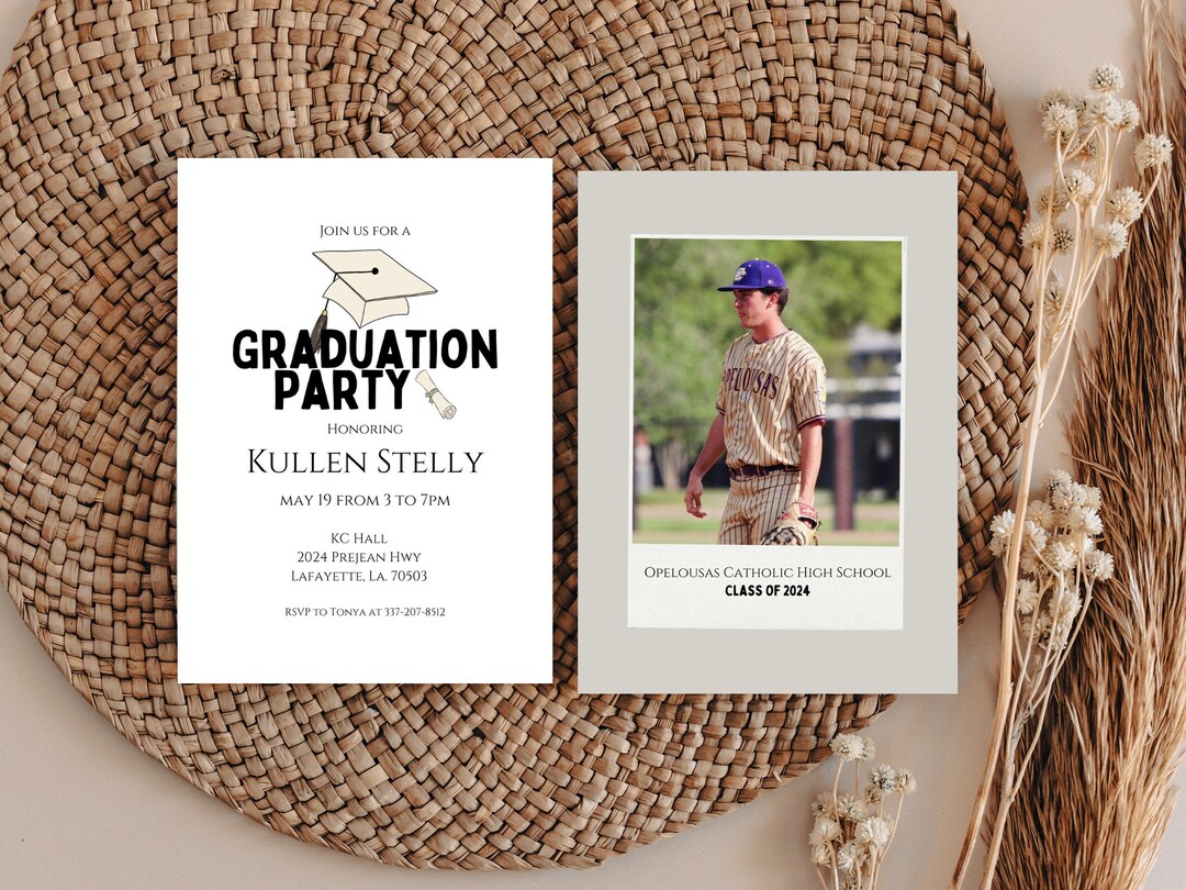 Editable Modern Graduation Invitation Template, Simple Boys Grad Invite ...