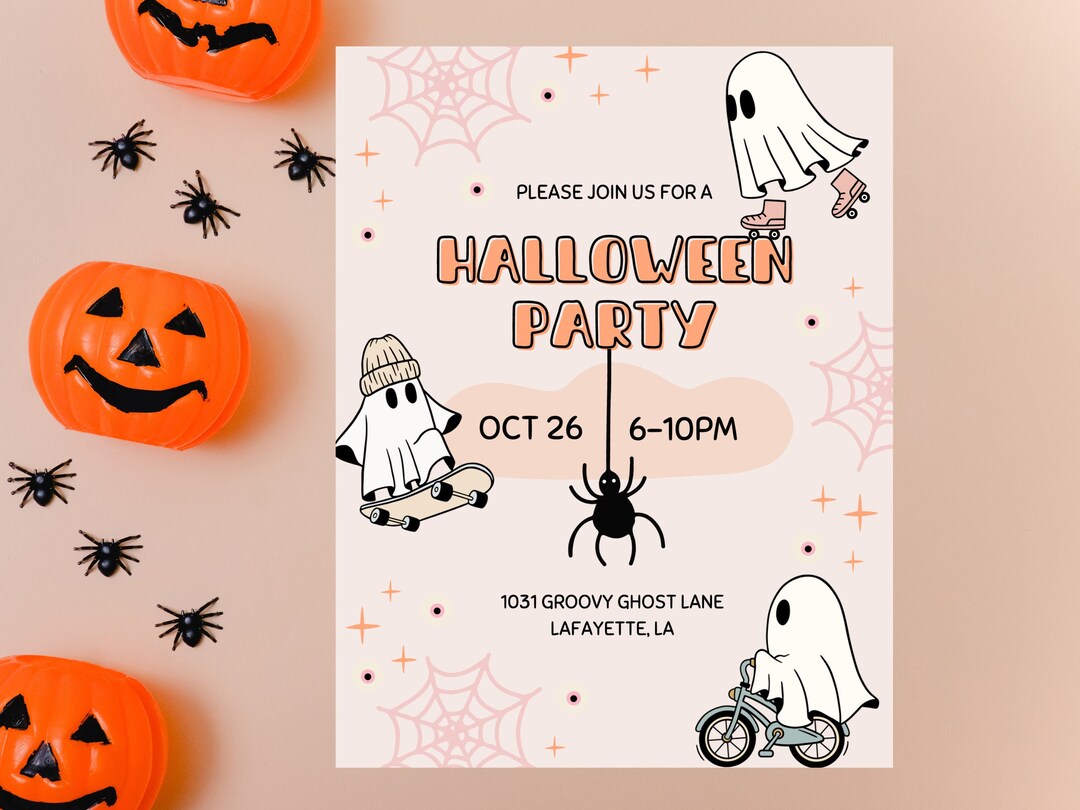 Halloween Party Flyer Template, Girly Ghost Party Invite, Printable ...