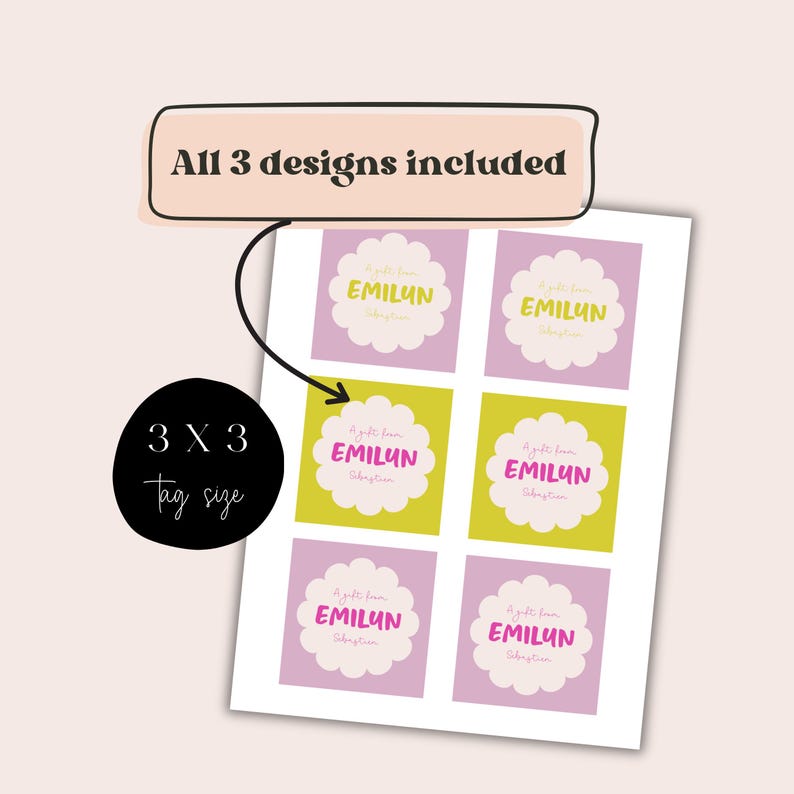 Girls Downloadable Gift Tags, Personalized Printable Gift Tag Template ...