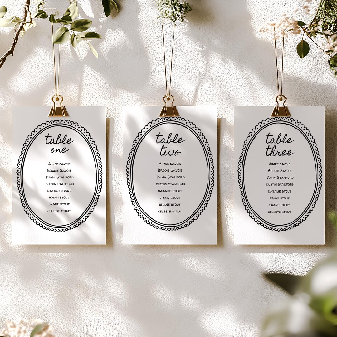 Editable Wedding Table Seating Cards Template, Minimalist Oval Frame ...