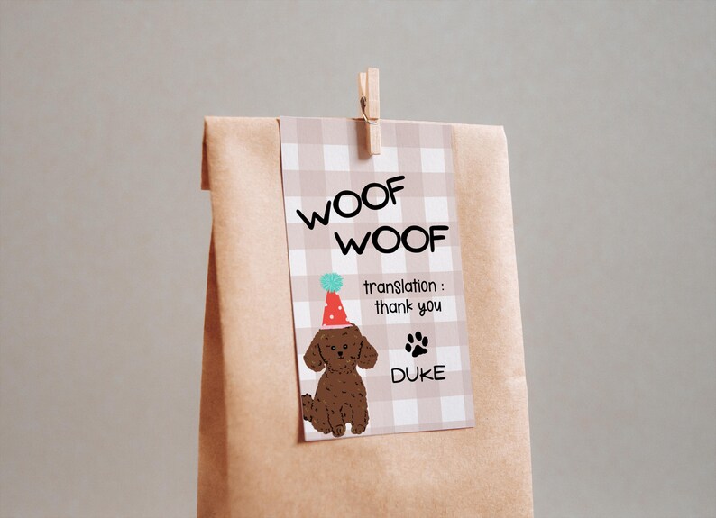 Editable Puppy Pawty Gift Tag, Fun Dog Birthday Party Party Favor Gift ...