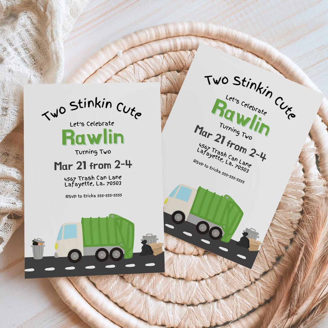 Editable Garbage Truck Invite, Green Truck Party, Boys Birthday Invite ...