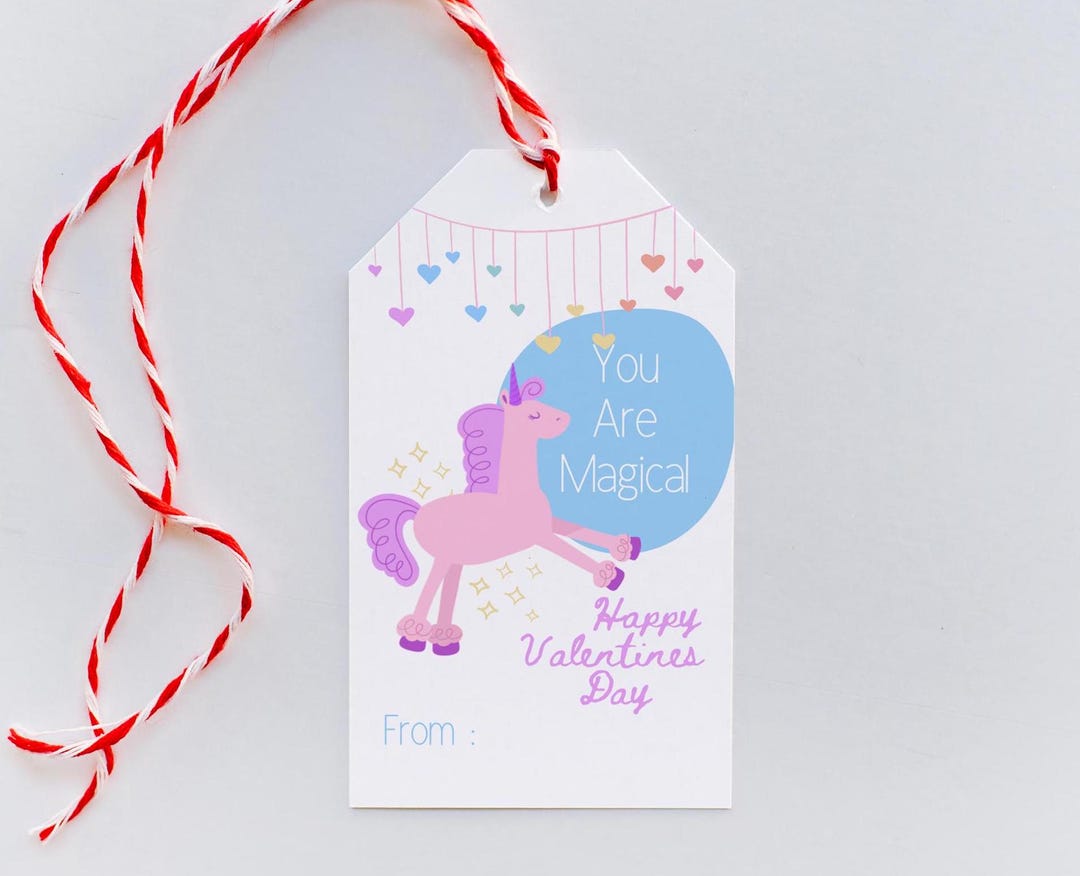 Kids Valentines Tag, Printable Magical Unicorn Classroom Vday Gift, DIY ...