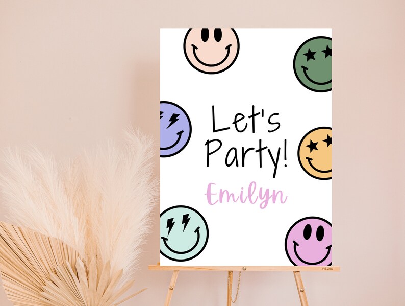 Smiley Face Girl Birthday Party Sign Template, Girls Happy Face Sign ...