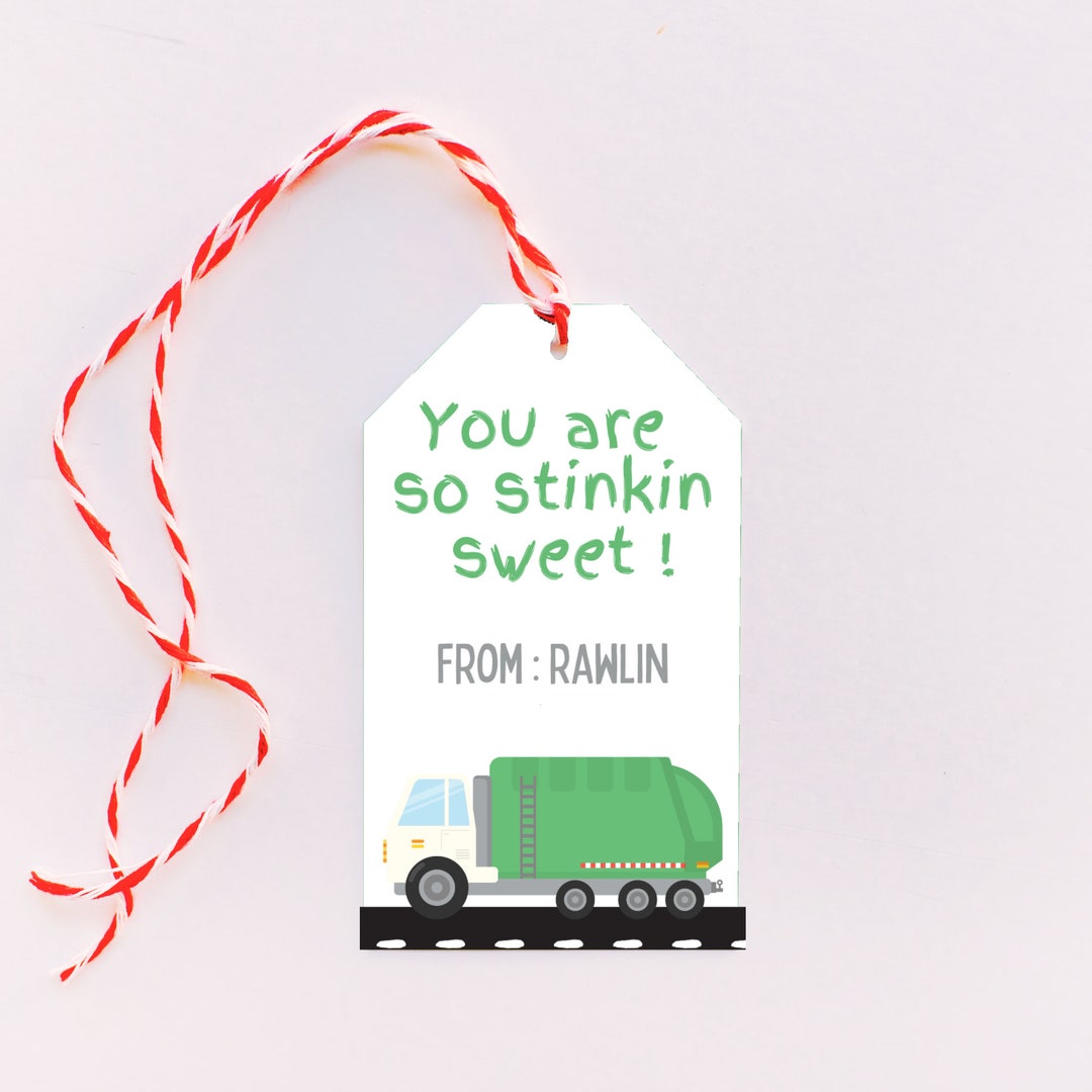Editable Valentines Gift Tag, Printable Favor Tags, Garbage Truck ...