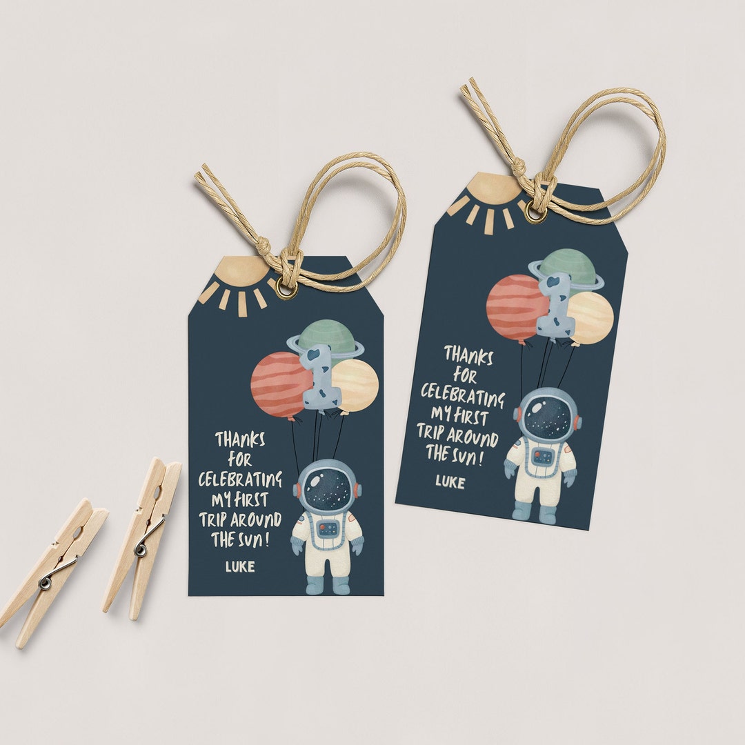First Trip Around the Sun Birthday Gift Tag Template, Boys Space Theme ...