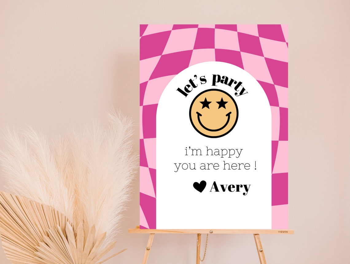 Smiley Face Girl Birthday Party Sign Template, Girls Happy Face Sign ...