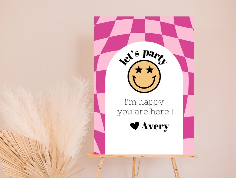 Smiley Face Girl Birthday Party Sign Template, Girls Happy Face Sign ...