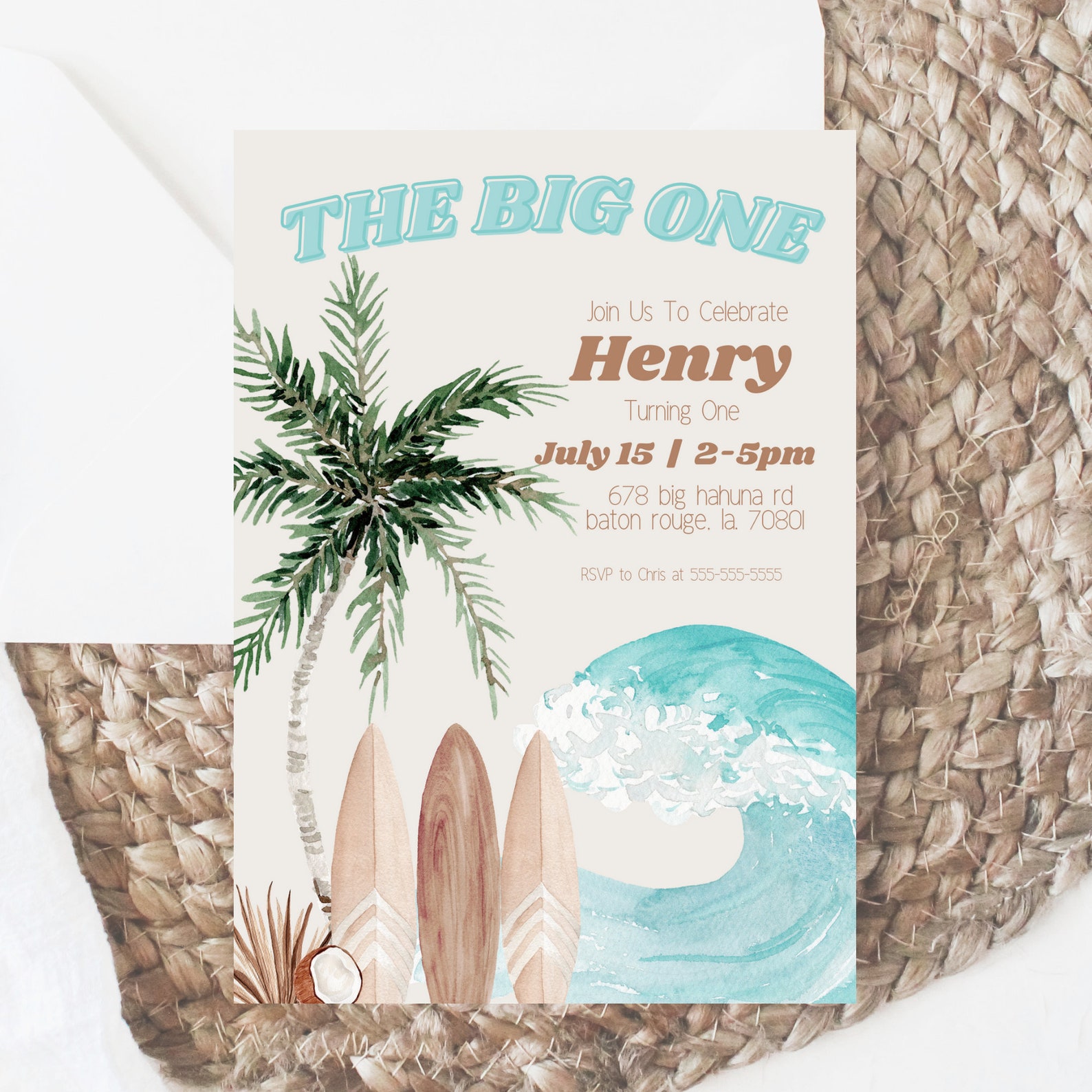 Editable the Big One Invite, Surf Party Invite, Surfing Invitation, Boy ...