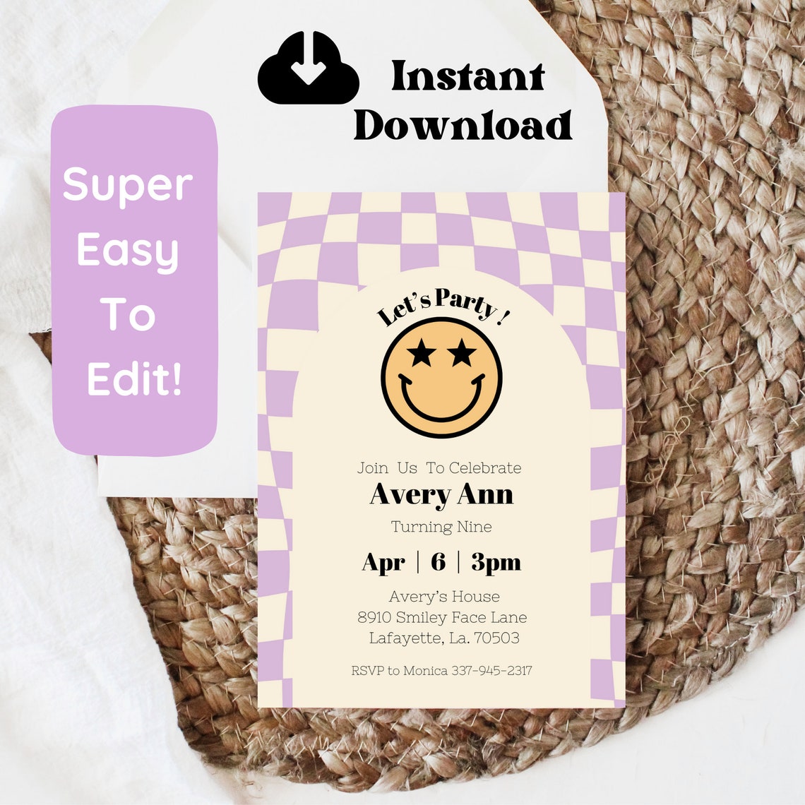 Editable Smiley Face Invite, Smiley Face Birthday, Emoji Invitation ...