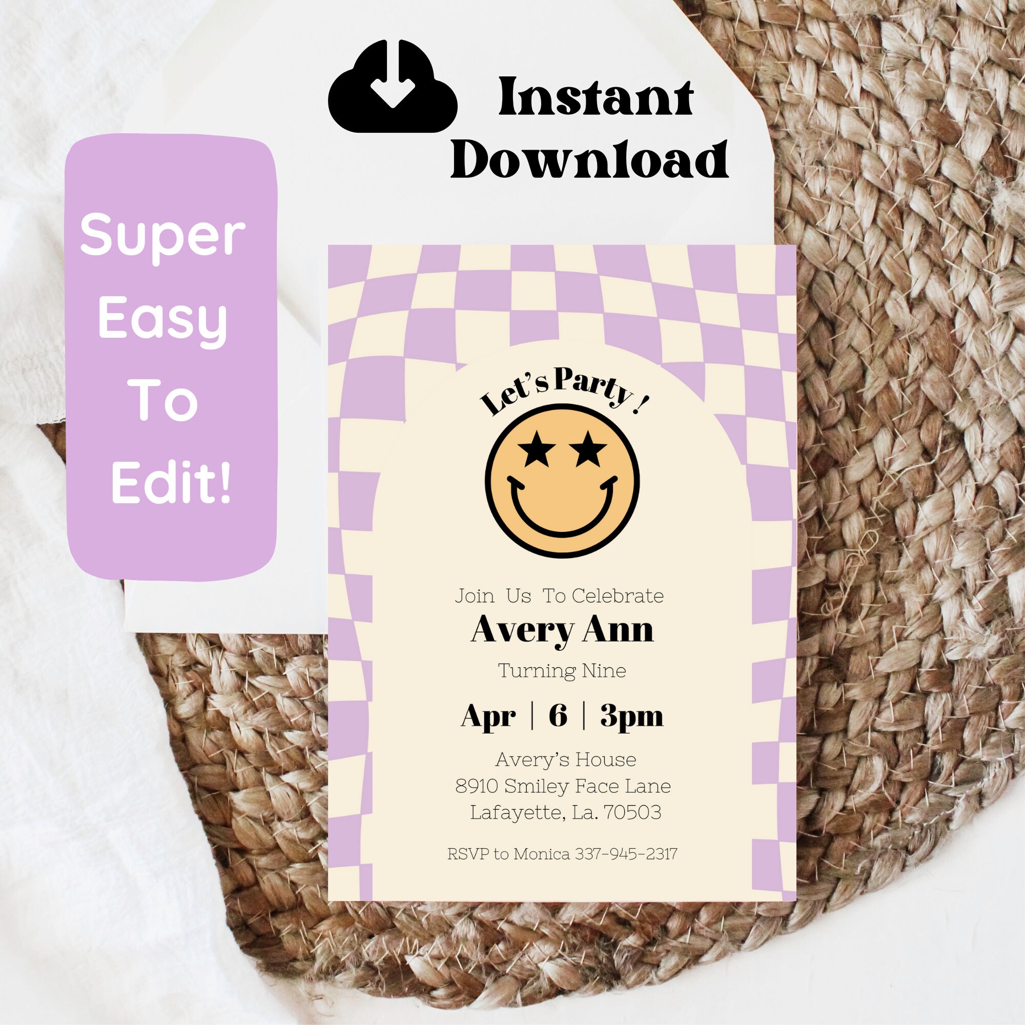 Editable Smiley Face Invite, Smiley Face Birthday, Emoji Invitation ...