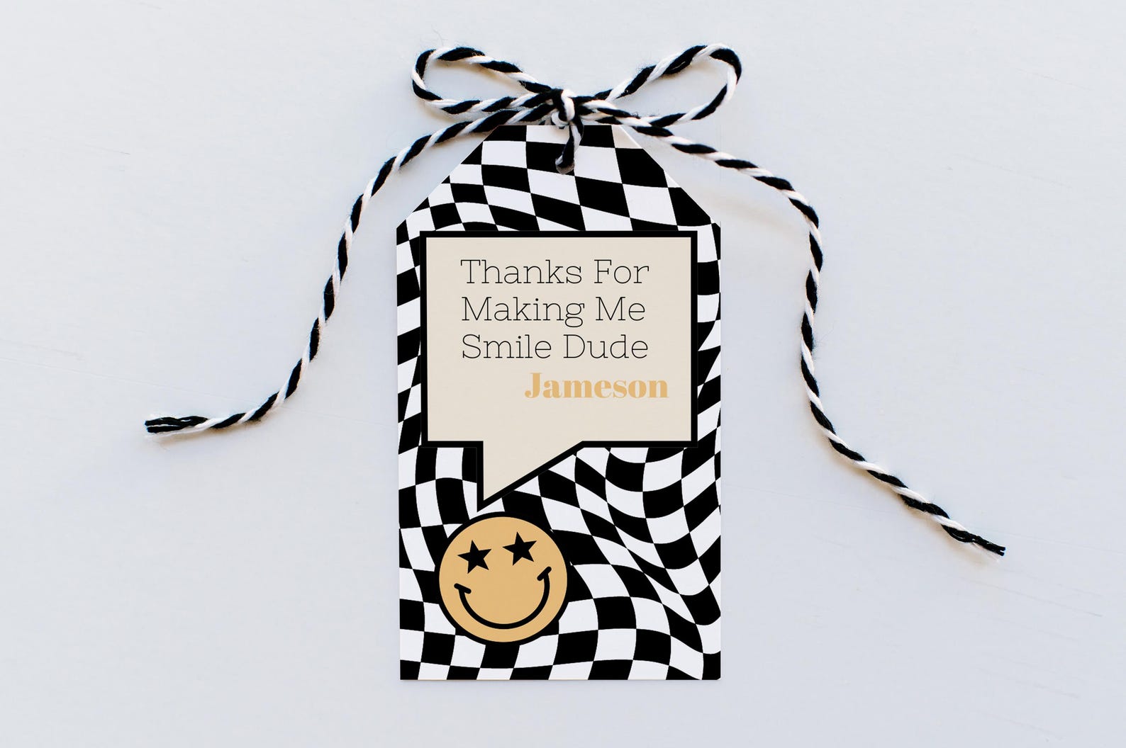 Boys Smiley Face Bday Party Favor Tag Template, Retro Smiley Face ...