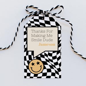 Boys Smiley Face Bday Party Favor Tag Template, Retro Smiley Face ...