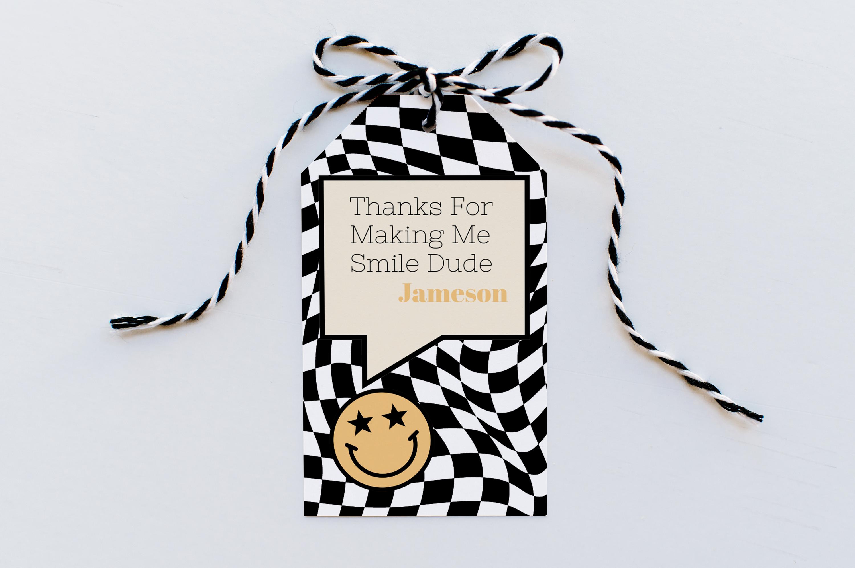 Boys Smiley Face Bday Party Favor Tag Template, Retro Smiley Face ...
