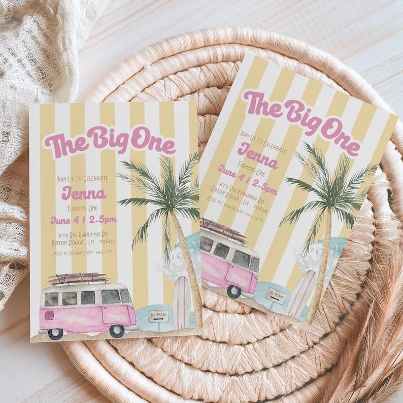 The Big One Birthday Invitation Template, Girls Beach Theme First Bday ...