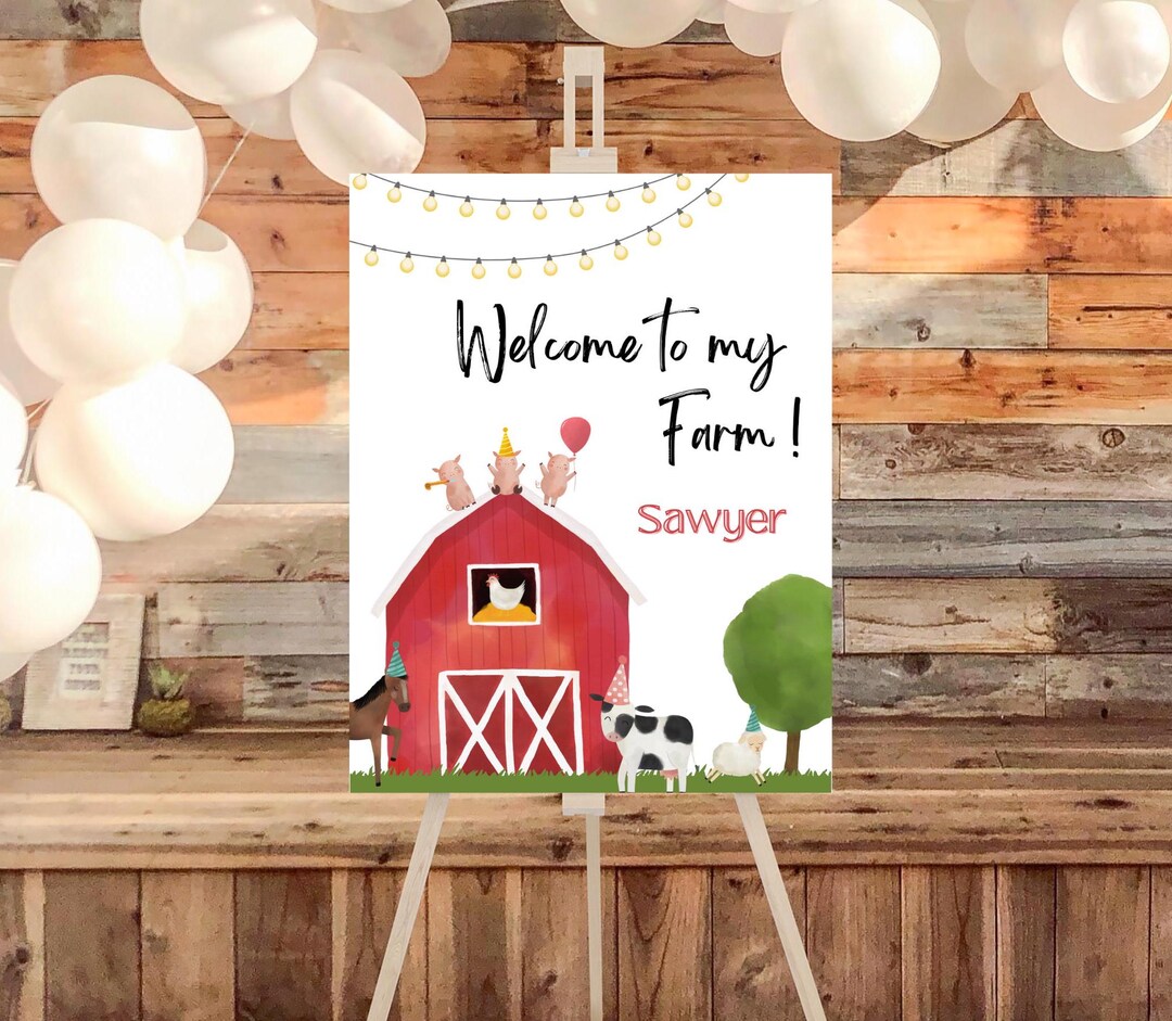 Farm Animal Birthday Sign, Printable Welcome Sign, Editable Signage ...
