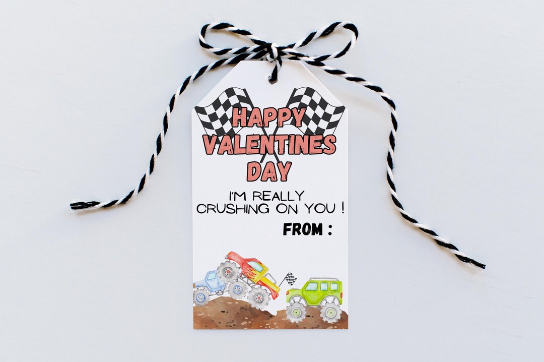 Kids Valentines Tag, Printable Classroom Vday Gift, Monster Truck Tag ...
