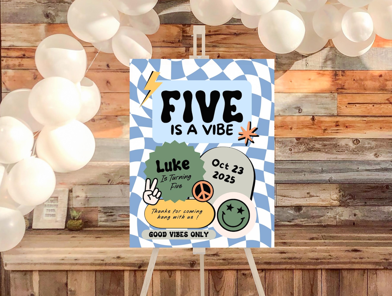 Editable Retro 5th Birthday Party Decorations - Five is a Vibe Boys ...
