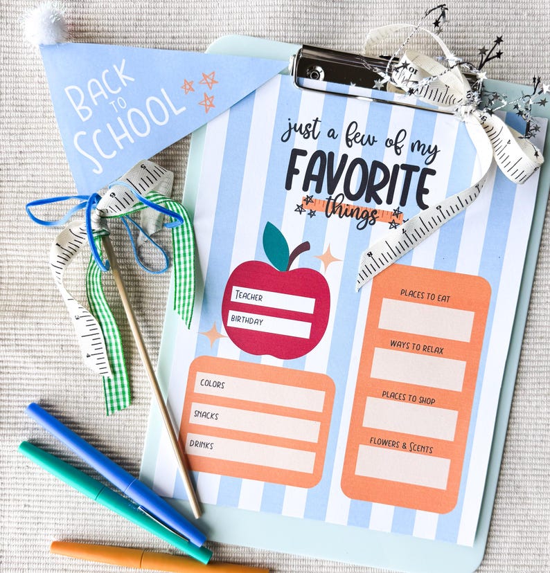 Teacher Favorite Things Survey, Printable Back to School Form, A Few of ...
