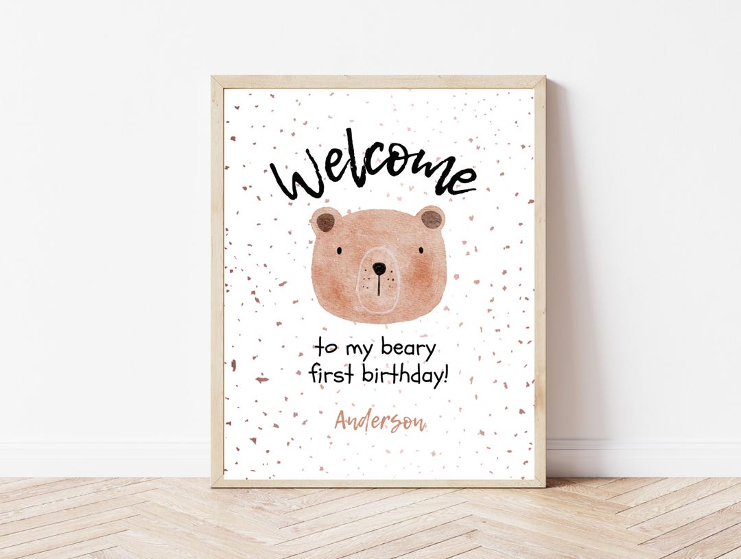 Beary First Birthday Decorations, Editable Boys First Birthday Sign ...