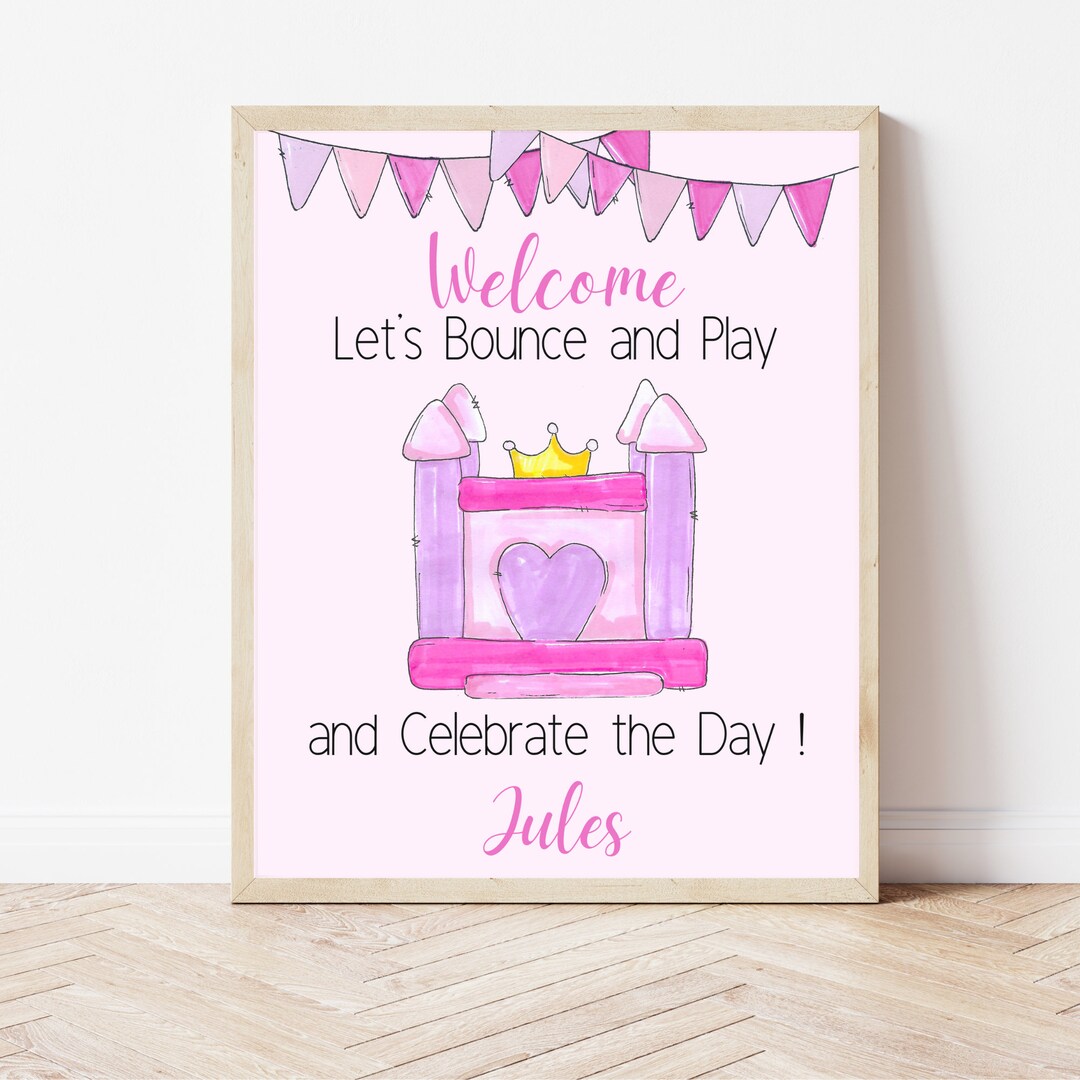 Girls Pink Bounce House Sign, Jump Theme Birthday Party, Princess ...