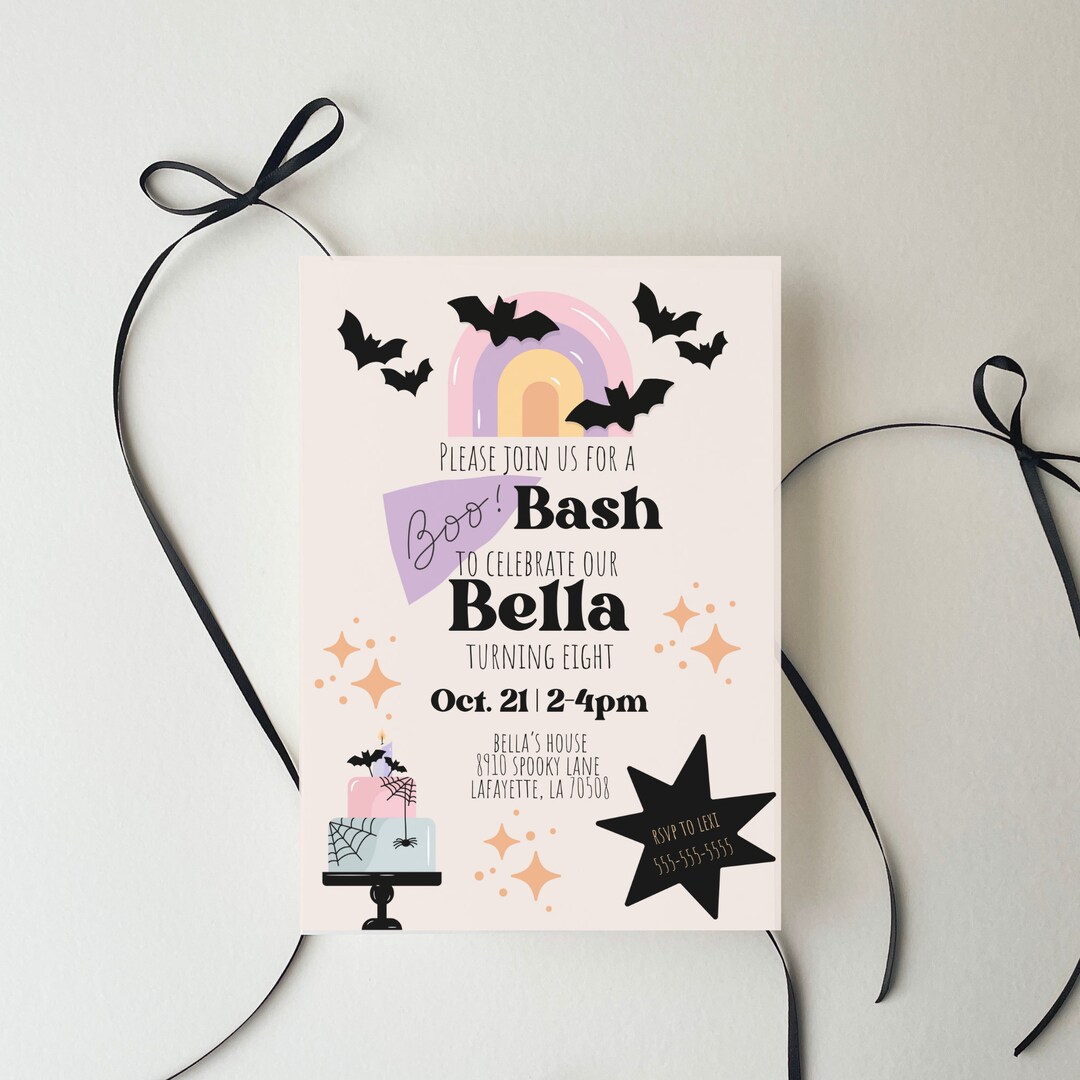 Pink Halloween Birthday Invitation Template, Girls Boo-day Party ...