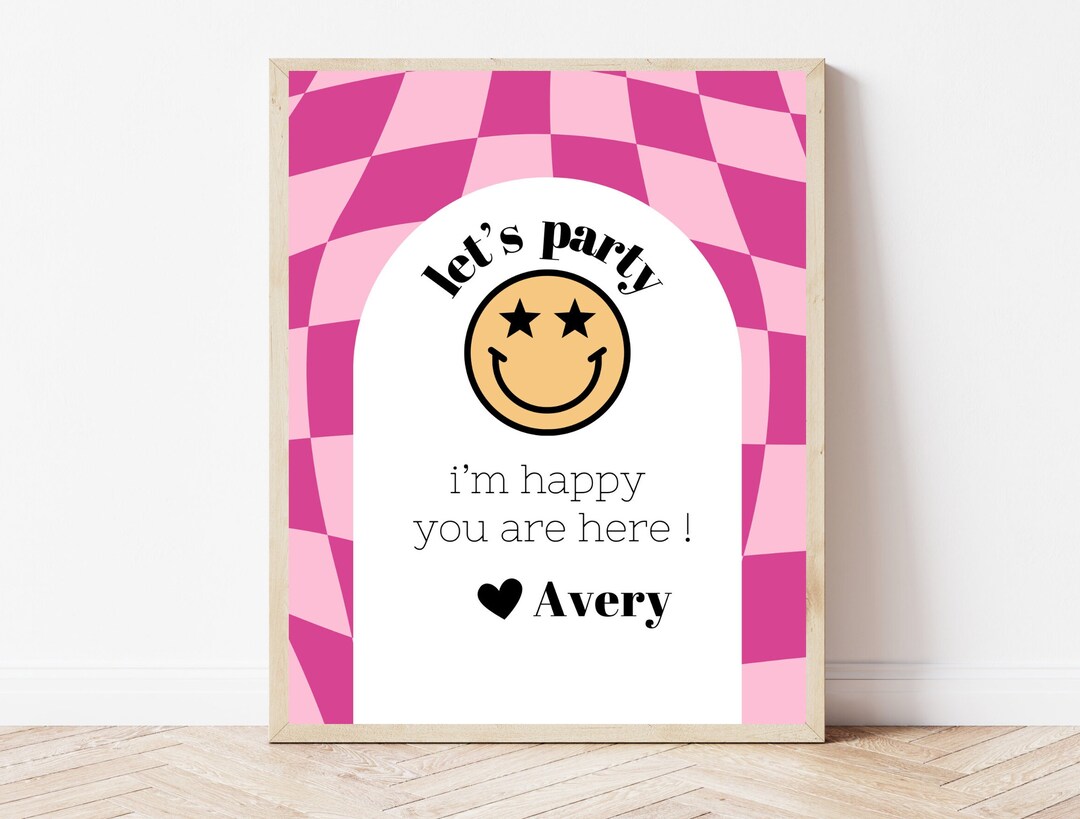 Smiley Face Girl Birthday Party Sign Template, Girls Happy Face Sign ...