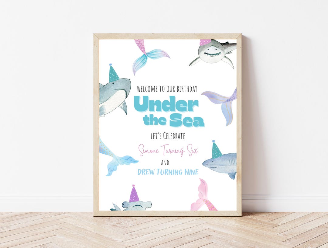 Editable Under the Sea Birthday Welcome Sign, Joint Sibling Party Sign ...