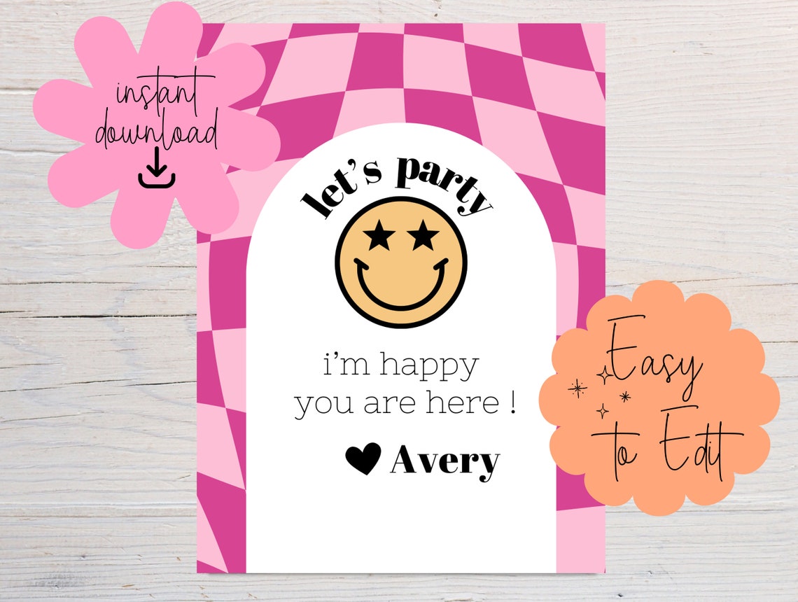 Smiley Face Girl Birthday Party Sign Template, Girls Happy Face Sign ...