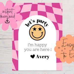 Smiley Face Girl Birthday Party Sign Template, Girls Happy Face Sign ...