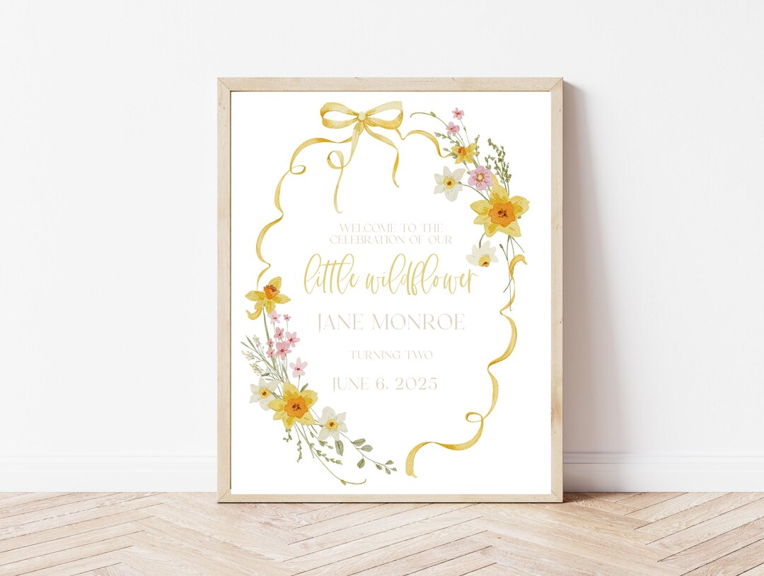 Wildflower Birthday Sign Template, Girls Wildflower Bday, Yellow Floral ...