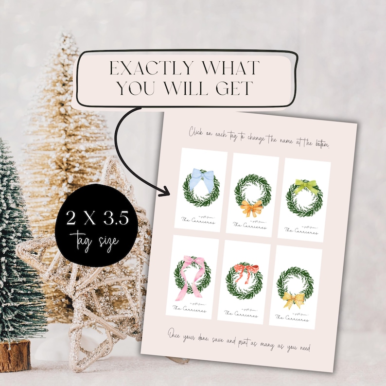 Personalized Christmas Name Tags, Coquette Bow Christmas, Printable ...