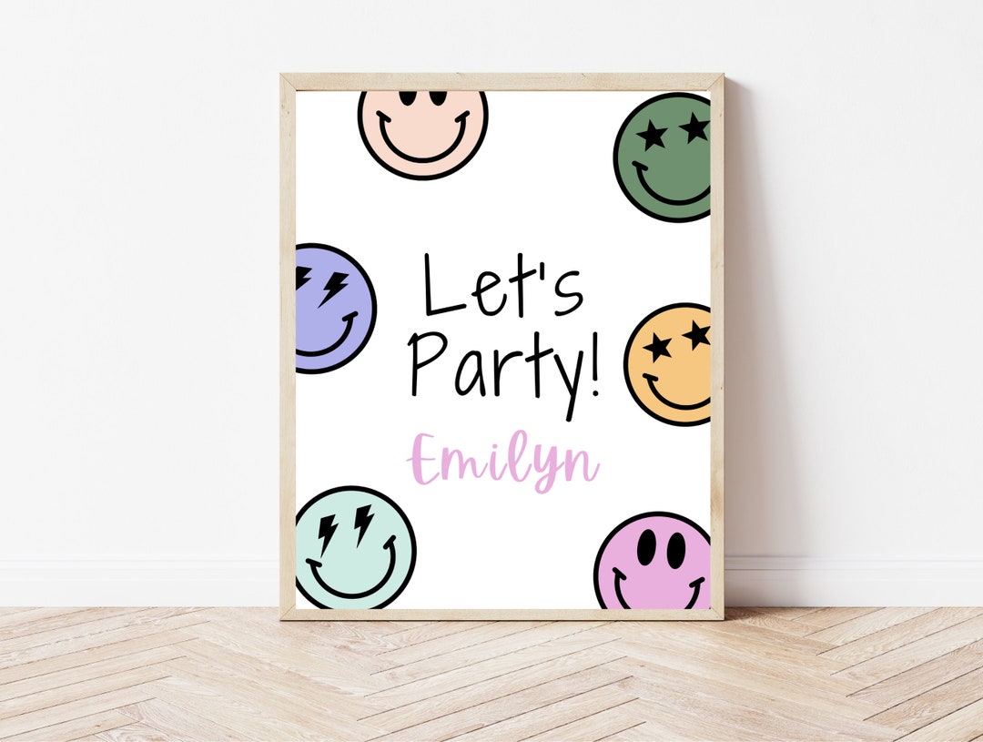 Smiley Face Girl Birthday Party Sign Template, Girls Happy Face Sign ...