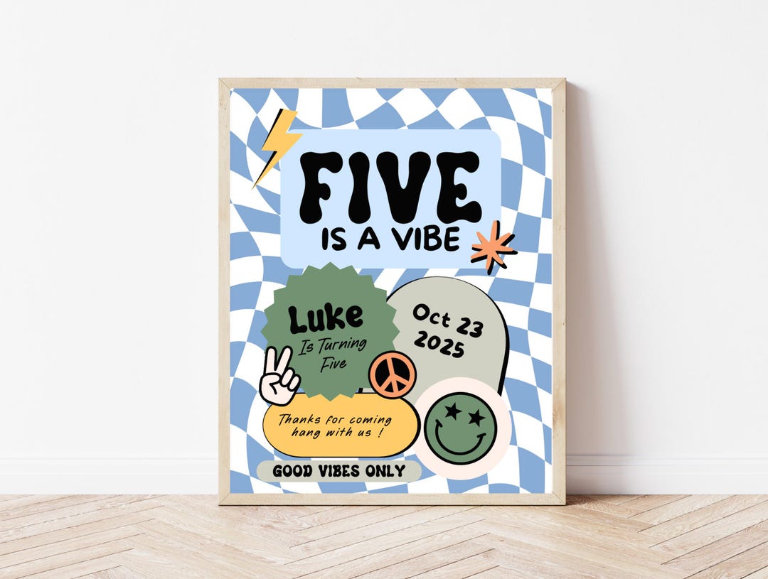Five is a Vibe Boys Birthday Welcome Sign – Editable Retro 5th Birthday ...