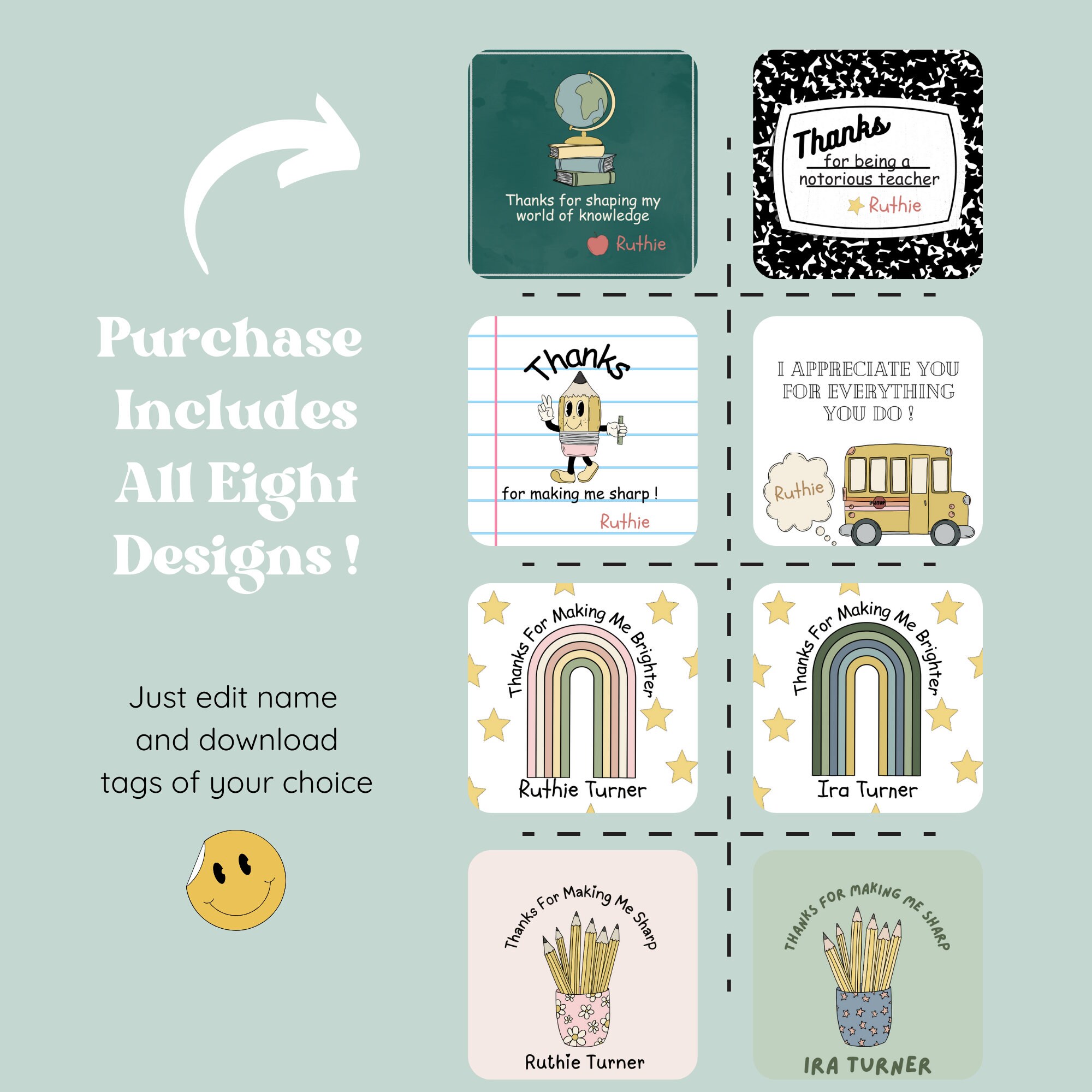 Editable Teacher Appreciation Tag, Teacher Thank You Gift Tag, Teacher ...