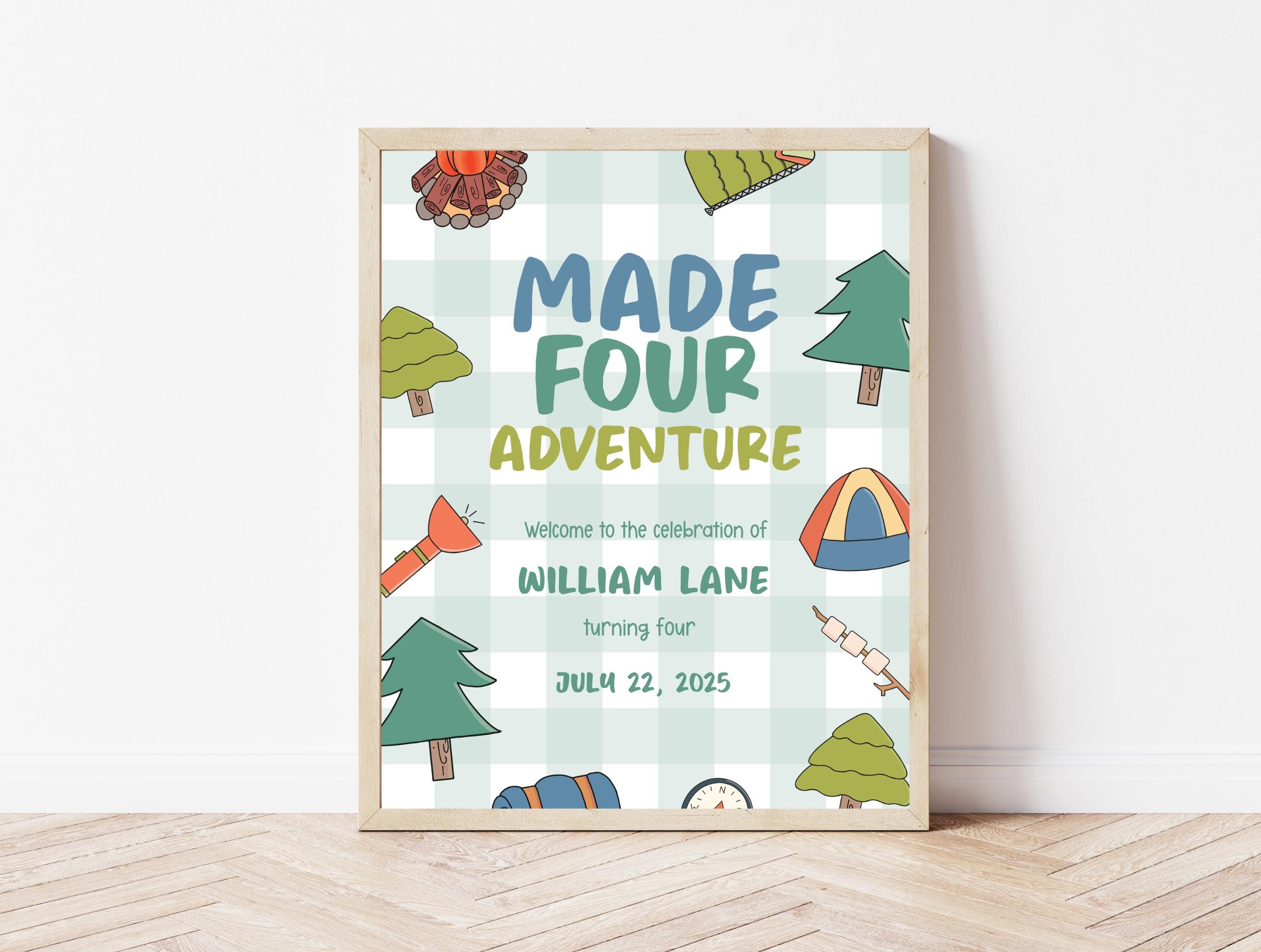 Editable Camping Theme Welcome Sign, Boys Fourth Birthday Party Decor ...