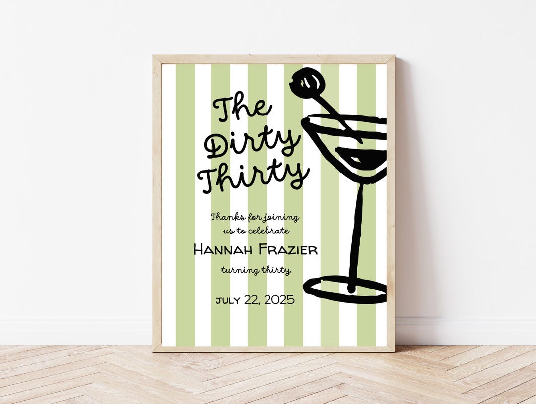 Dirty Thirty Sign, Tini Older Birthday Decorations, Women Martini Bday ...