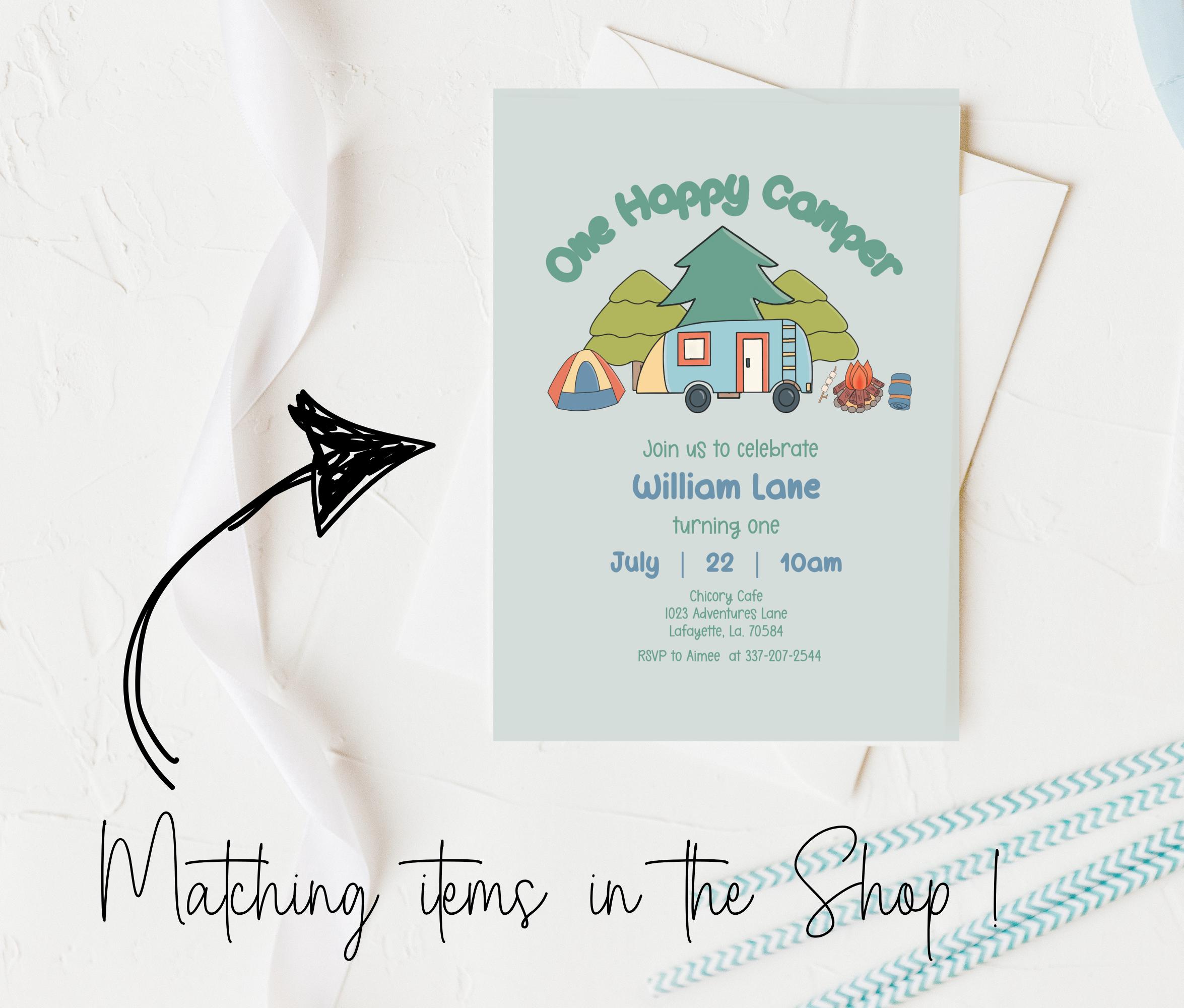 Editable One Happy Camper Party Favor Tag Template, Boys Camping ...