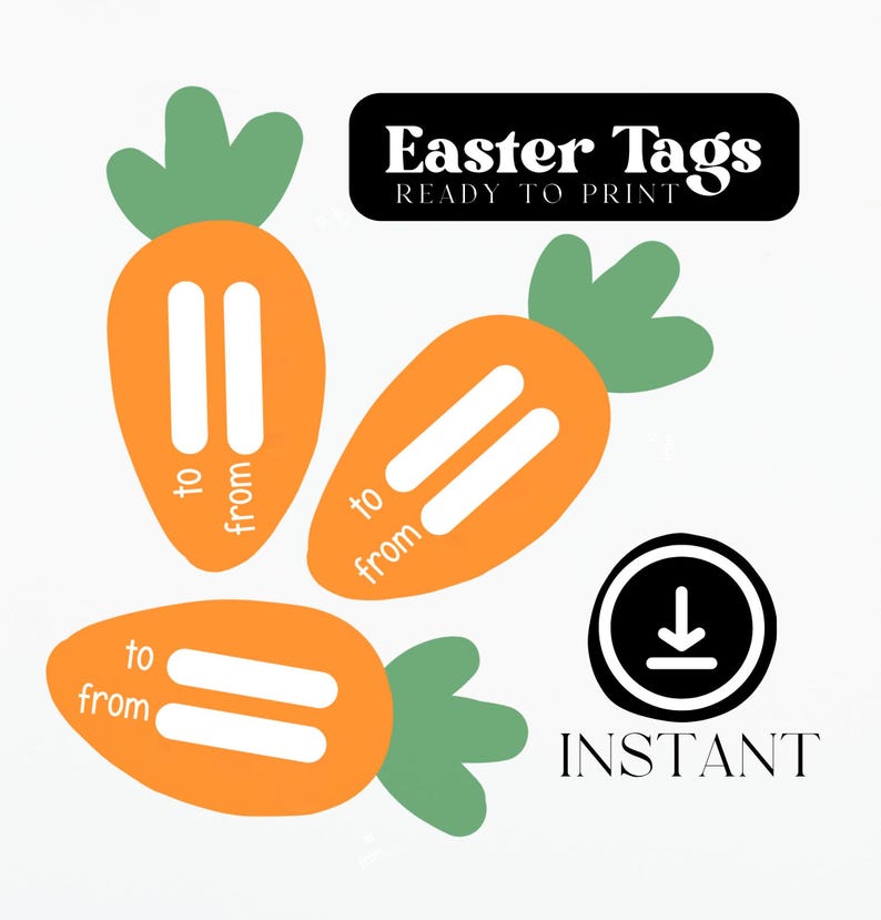 Printable Easter Carrot Gift Tags, Bunny Easter Basket Tags, Carrot ...
