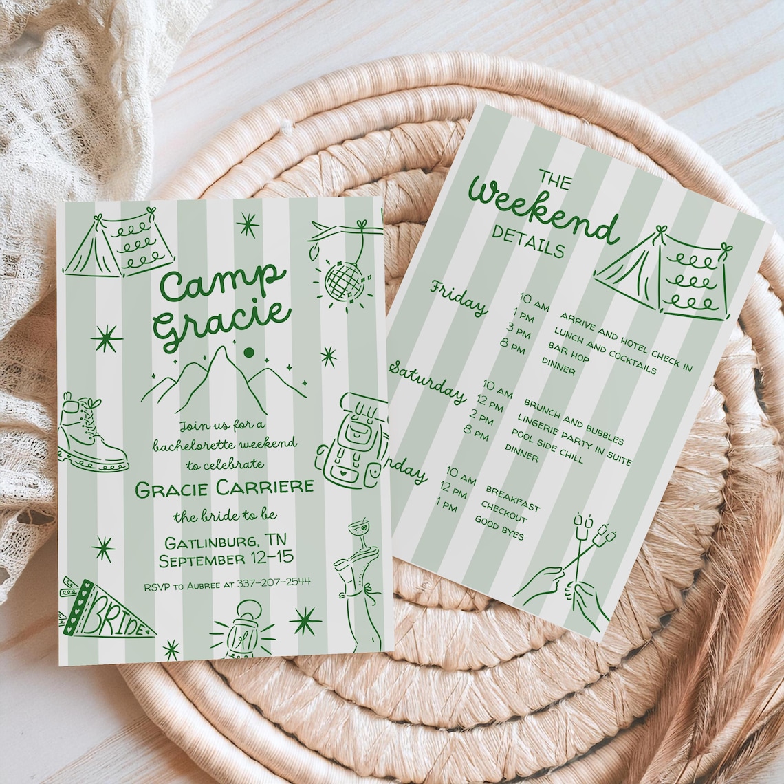 Editable Camp Bach Bachelorette Invite and Itinerary Template ...