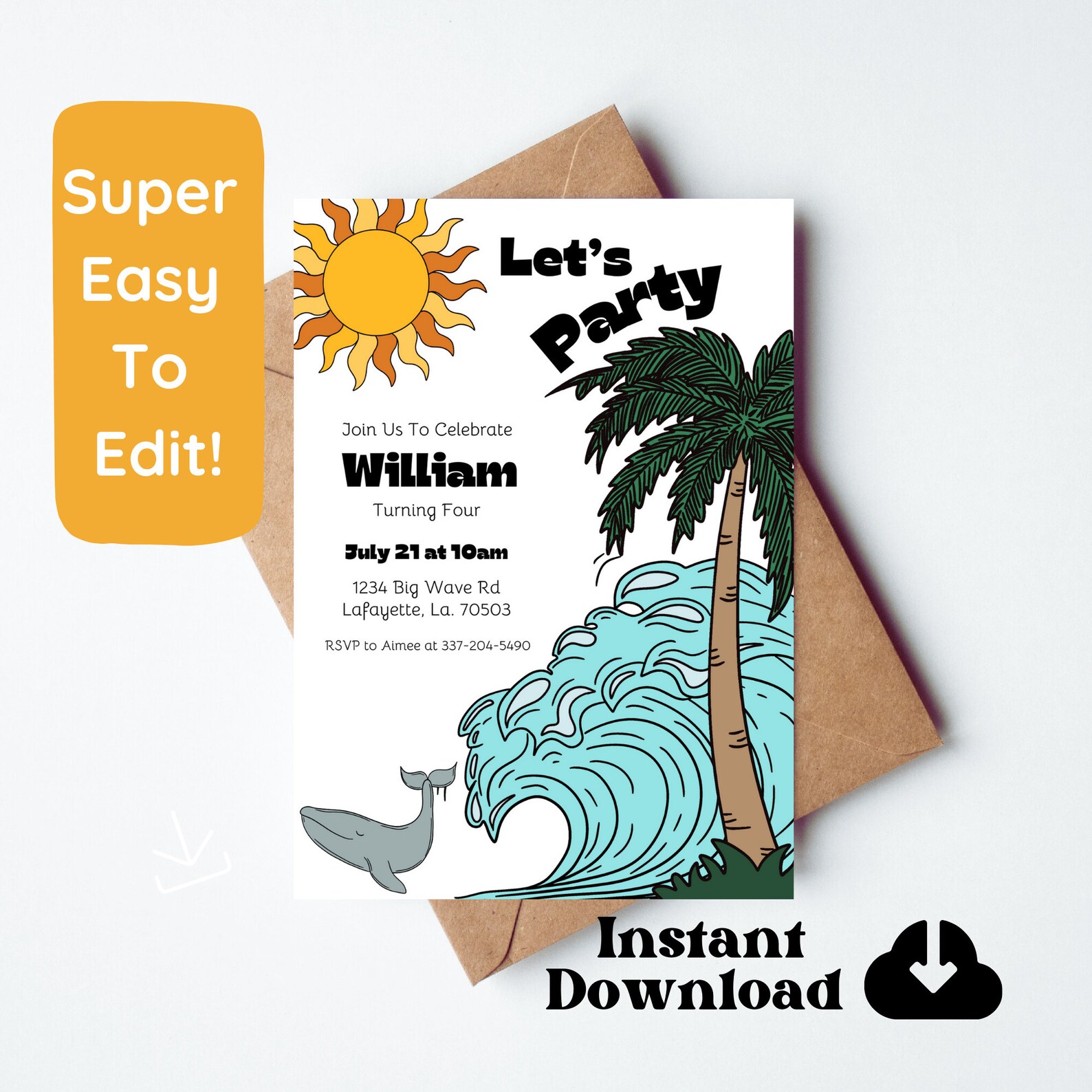 Editable Surfs up Birthday Invitation, Boys Birthday Invite, Surfer ...