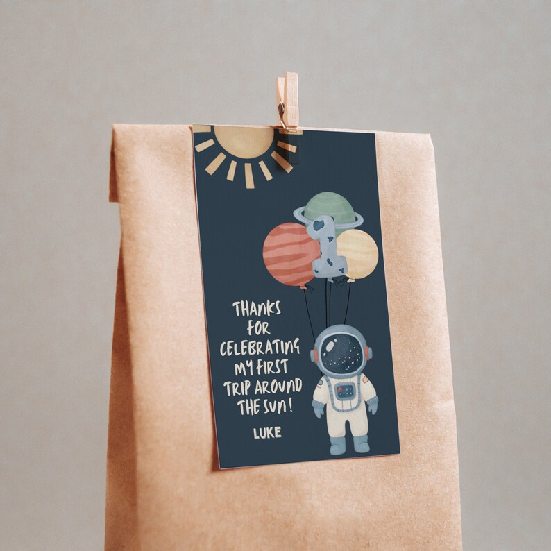 First Trip Around the Sun Birthday Gift Tag Template, Boys Space Theme ...